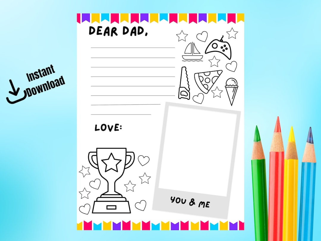 Card for Dad, Letter to Dad, Fill in the Blank, Coloring Page, Gift for ...