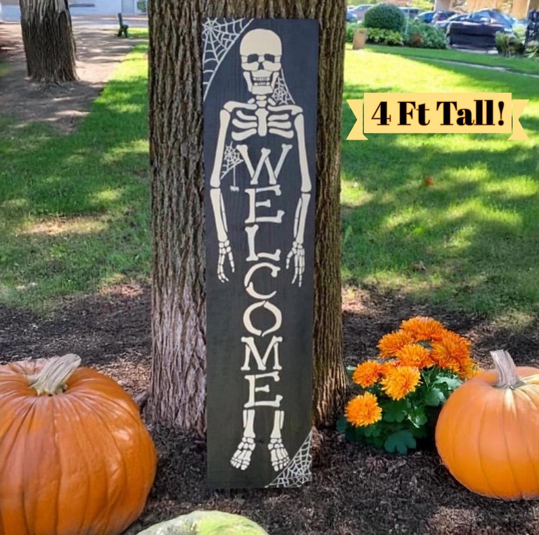 4ft Tall Halloween Skeleton Welcome Greeter Sign - Etsy