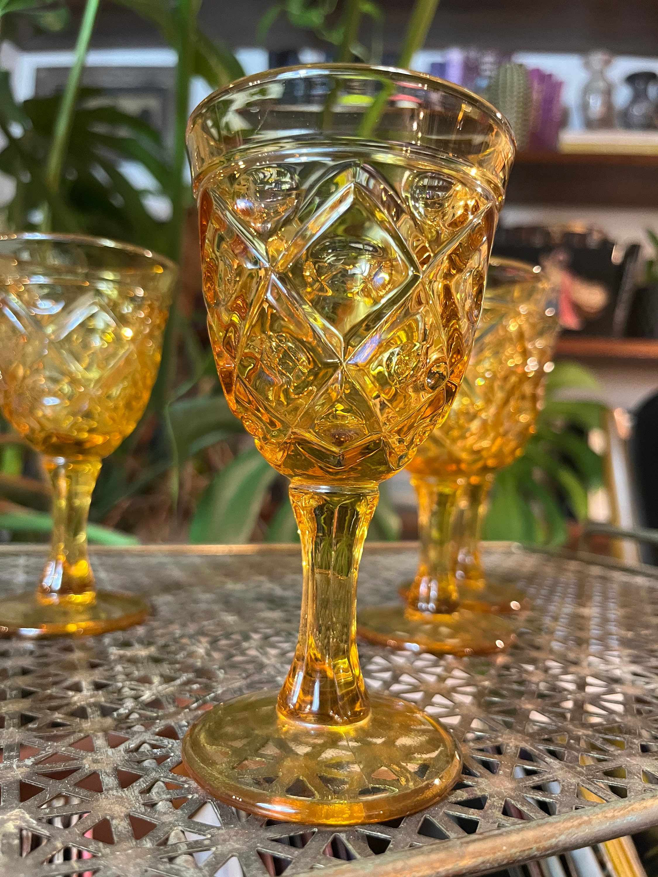 Viking Diamond Thumbprint Amber Glass Wine Goblet - Set of 4 - Etsy
