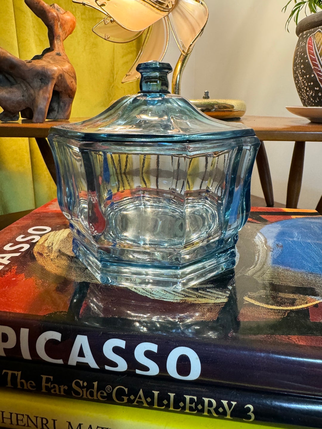 Vintage Indiana Glass Blue Octagon Candy Dish With Lid - Etsy