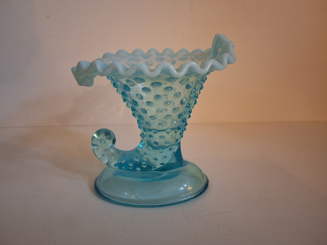 Vintage Fenton Blue Opalescent Hobnail Cornucopia - Etsy