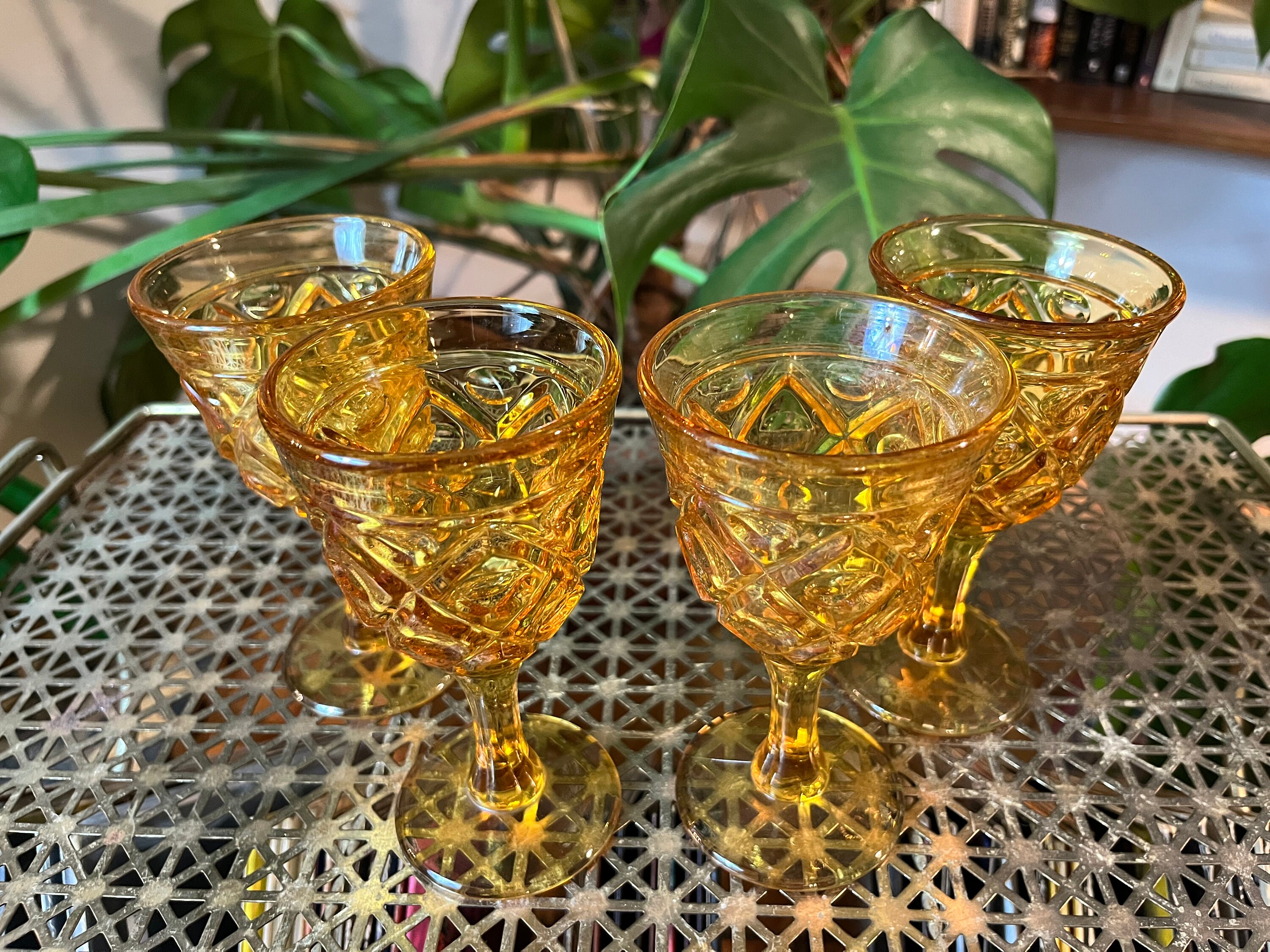 Viking Diamond Thumbprint Amber Glass Wine Goblet - Set of 4 - Etsy