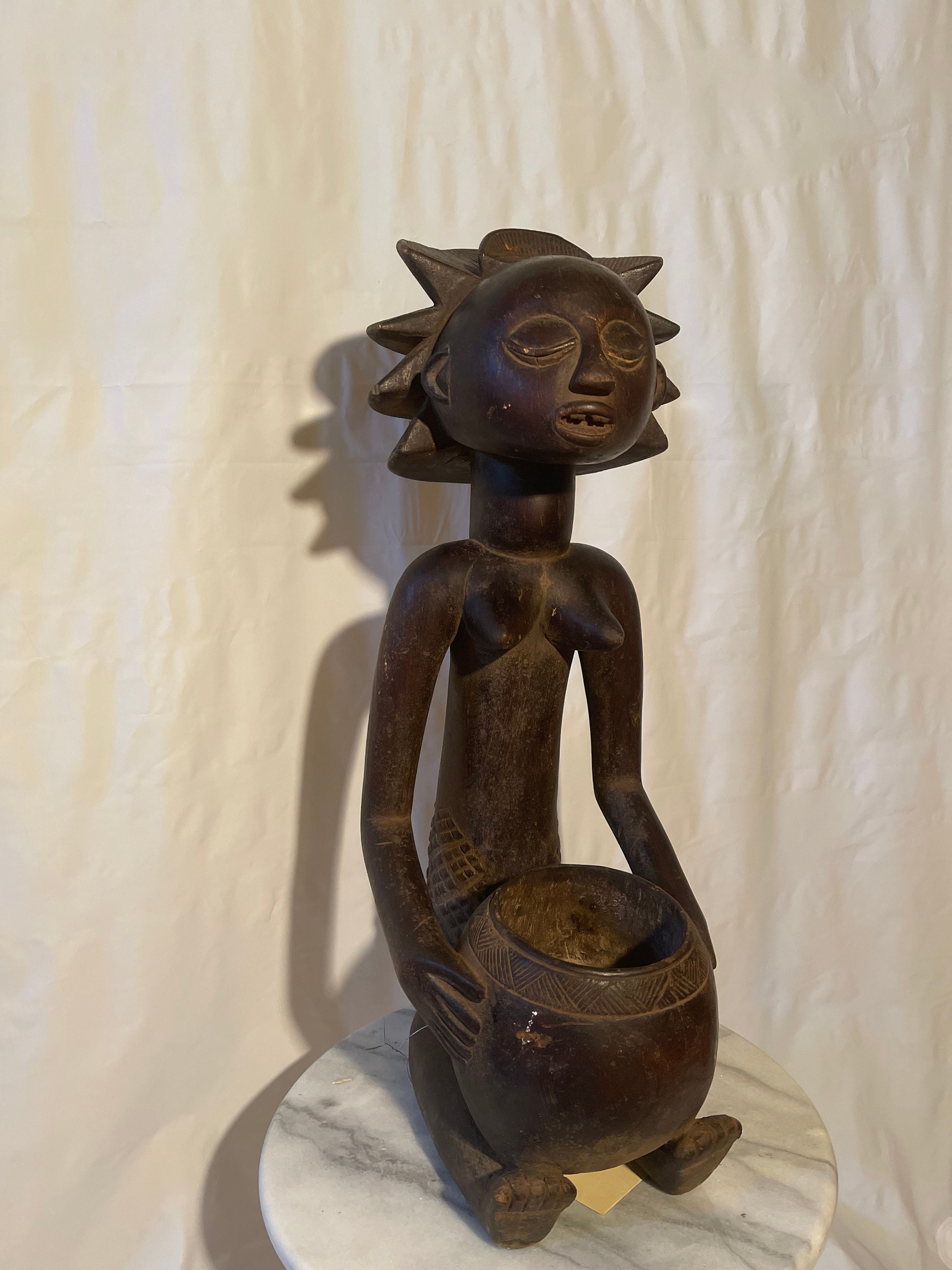 African Wooden Vintage Statue Luba Tribe From Congo Woman Bowl Bearer ...