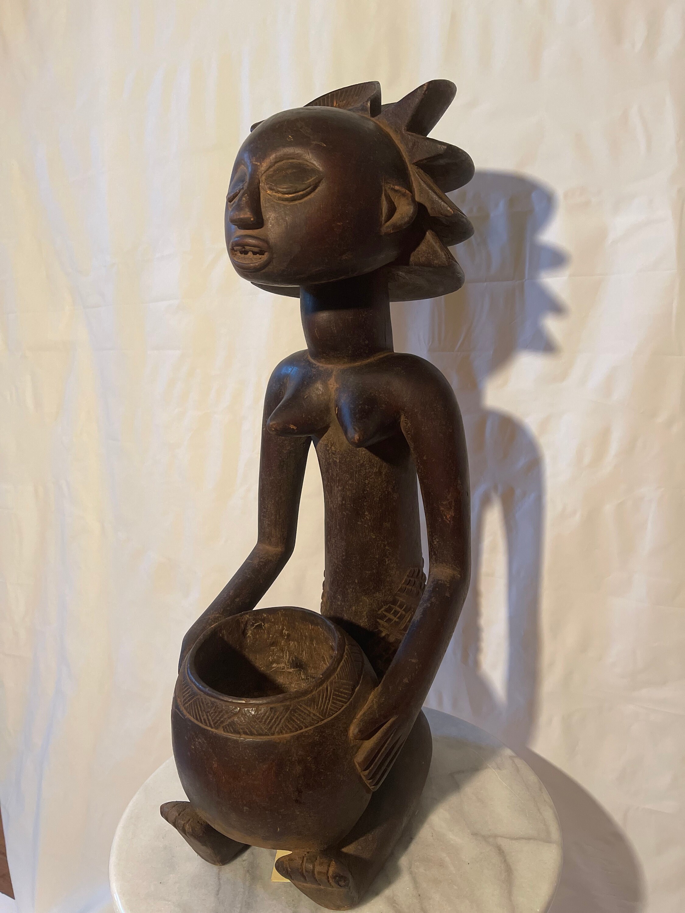 African Wooden Vintage Statue Luba Tribe From Congo Woman Bowl Bearer ...