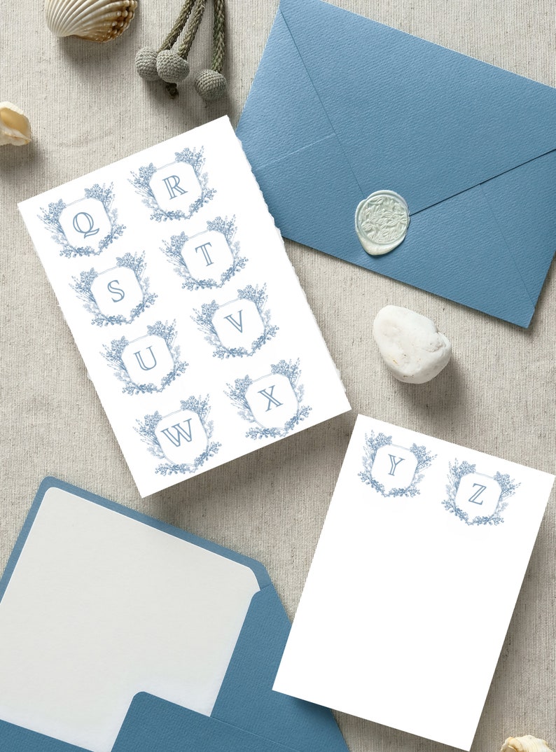 Editable Blue and White Floral Monogram Crest Oysters and - Etsy