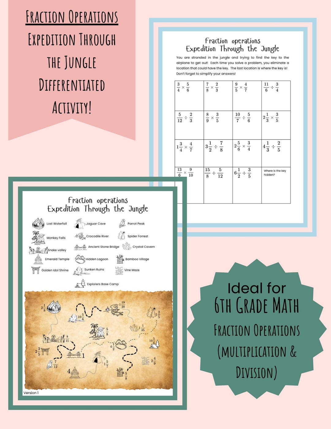 Fraction Operations Scavenger Hunt – Jungle Expedition | Differentiated ...