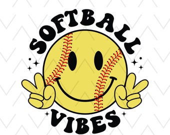 Softball Vibes Png, Smiley Face Png, Retro Png, Softball Sublimation ...
