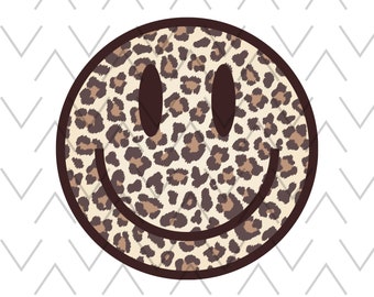 Retro Happy Face PNG, Leopard Smile Face PNG, Smile Sublimation, Happy ...