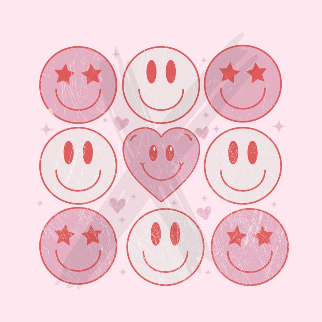 Retro Smile Face PNG, Pink Smile Face PNG, Smile Face Sublimation ...