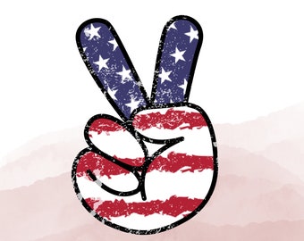 Vintage Patriotic Peace Hand Sign PNG Sublimation Design American Flag ...