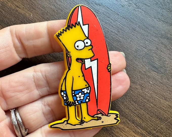1990 Vintage Bart Simpson Sufer Surf Board Matt Groening Plastic Lapel ...