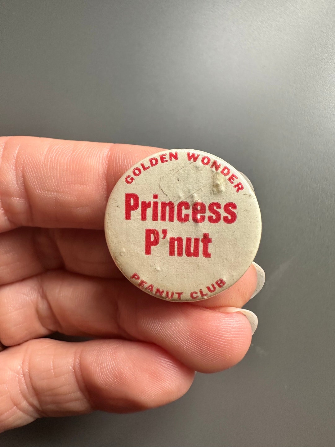 Vintage 1970s Golden Wonder Peanut Club Princess P'nut Tin Button Lapel ...