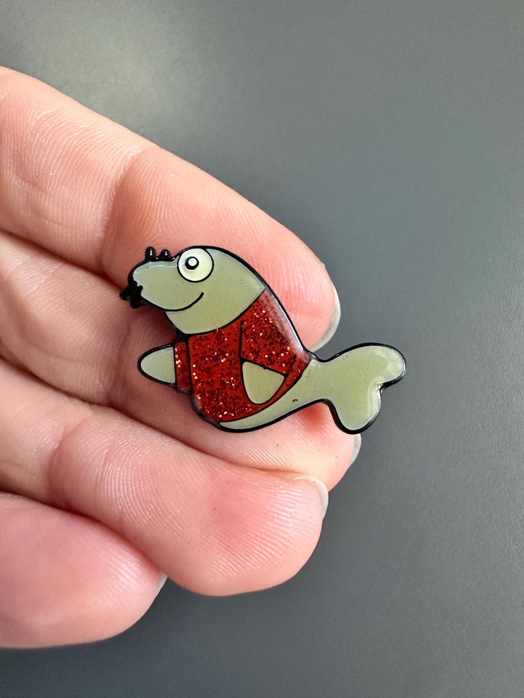Seal Wearing Red Glittery Top Swimming Marine Sealife Animal Enamel ...