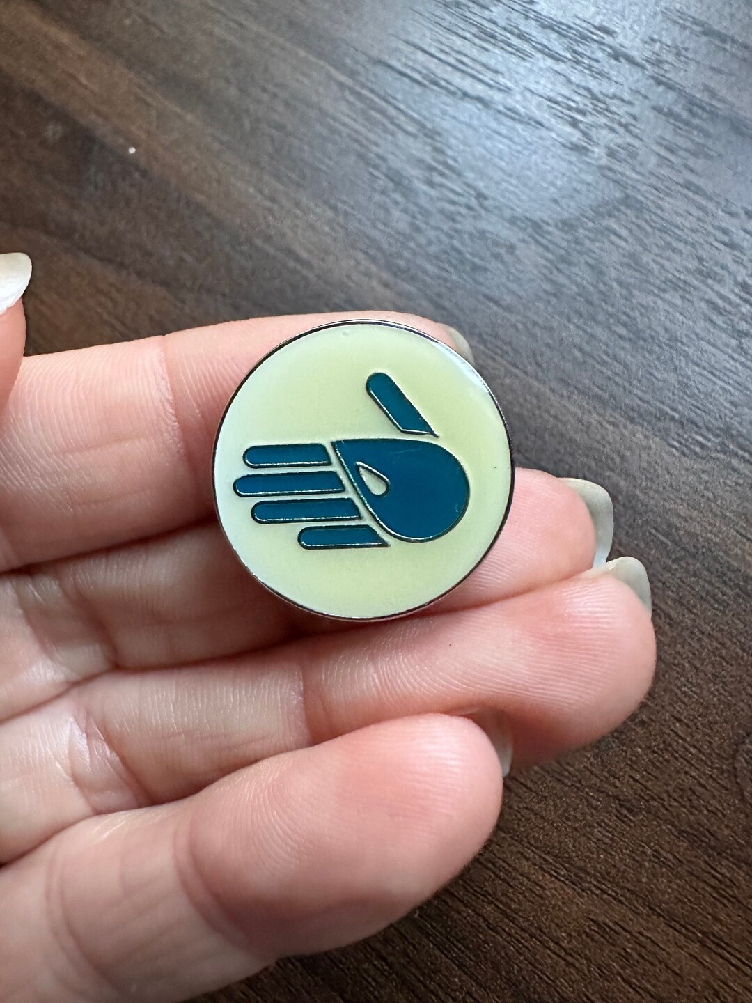 Vintage Retro Blue Helping Hand Graphic Design Lapel Pin Badge Brooch ...