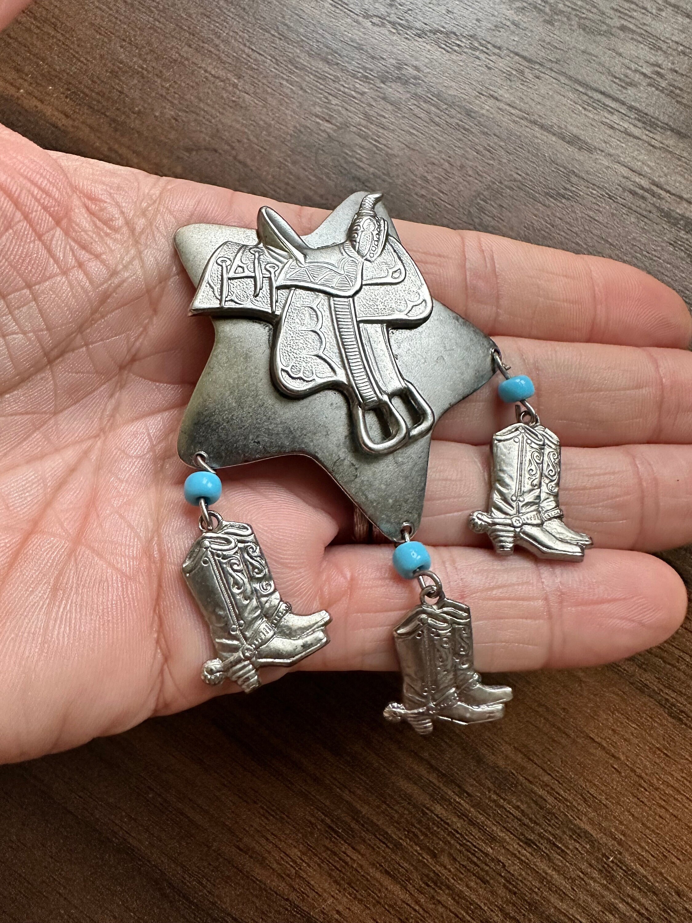 Cowboy Star Saddle and Dangle Boots Lapel Pin Badge Brooch - Etsy