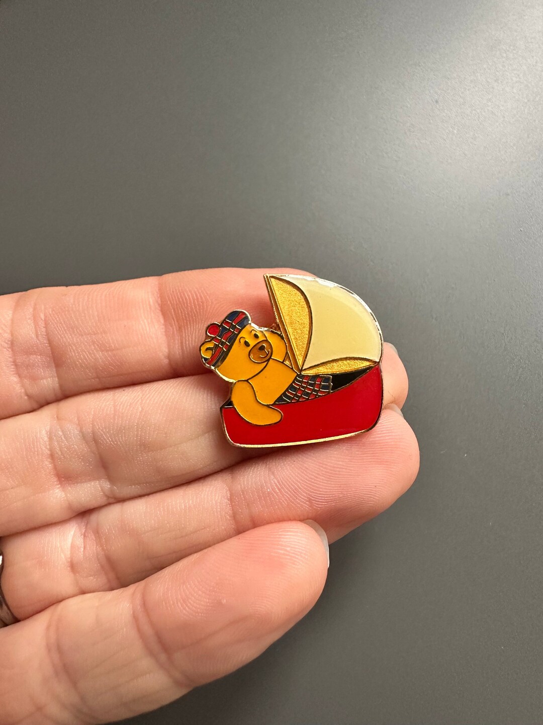 Scottish Highland Bear in Boat Wearing Kilt and Hat Enamel Lapel Pin ...