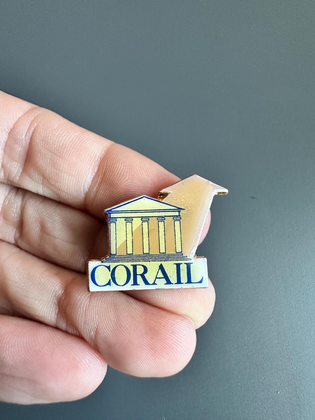 Retro 80s CORAIL Brand Old Historic Building Promotional Enamel Lapel ...