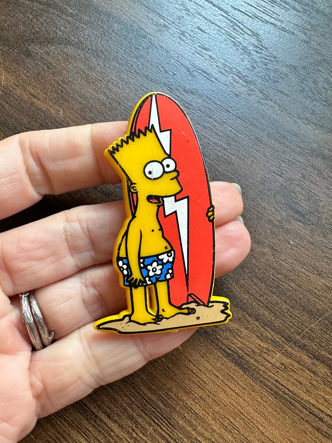 1990 Vintage Bart Simpson Sufer Surf Board Matt Groening Plastic Lapel ...
