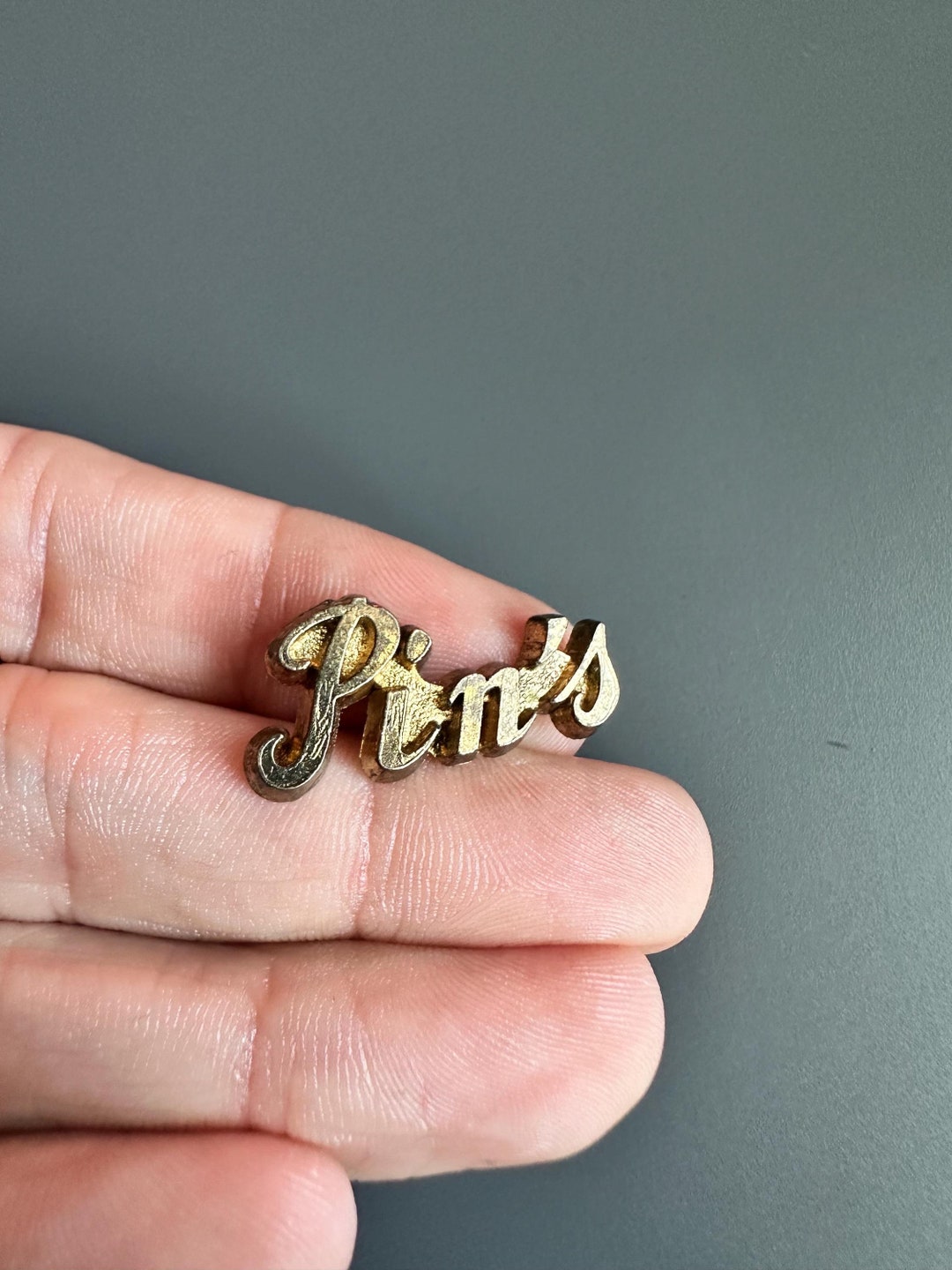 Retro 3D Bevelled Gold PIN'S Type Font Work Lapel Pin Badge - Etsy