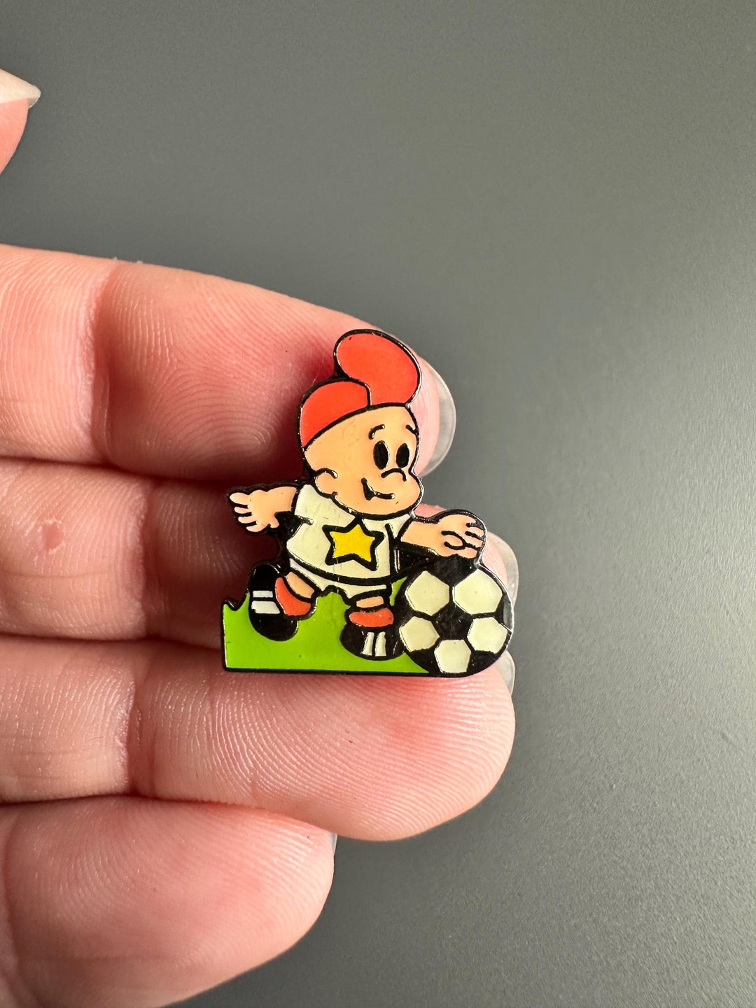 Vintage 1995 Playing Kicking Football Enamel Lapel Pin Badge Brooch ...