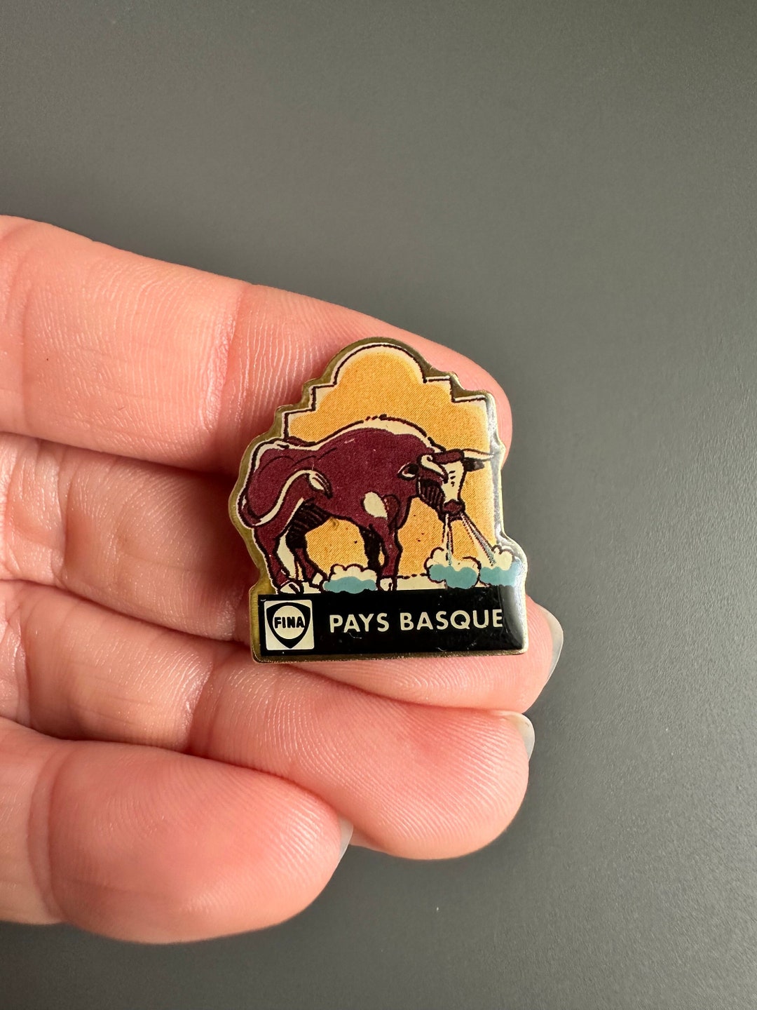 Vintage FINA Pays Basque Bison Bull French Enamel Lapel Pin Badge ...