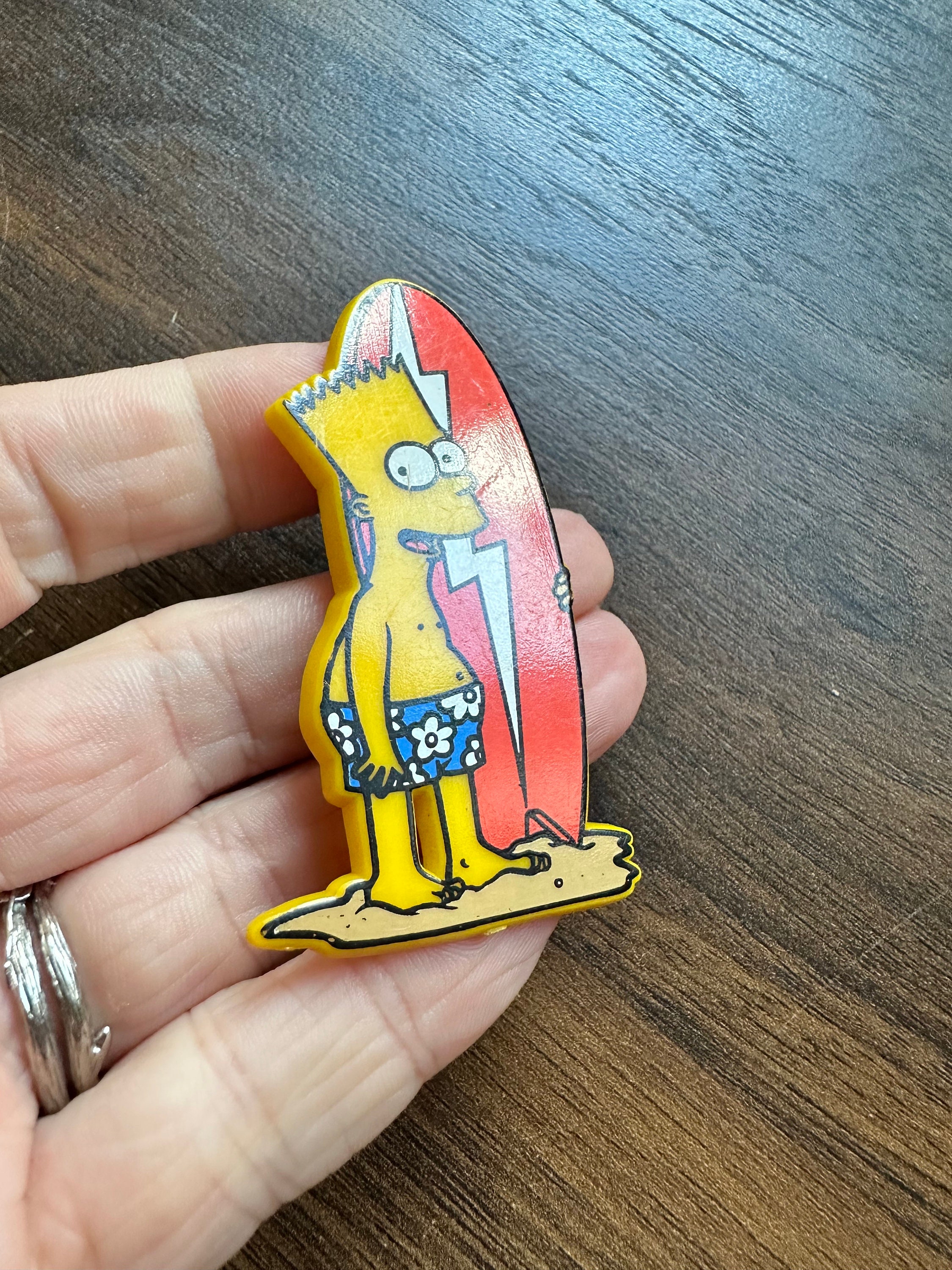 1990 Vintage Bart Simpson Sufer Surf Board Matt Groening Plastic Lapel ...