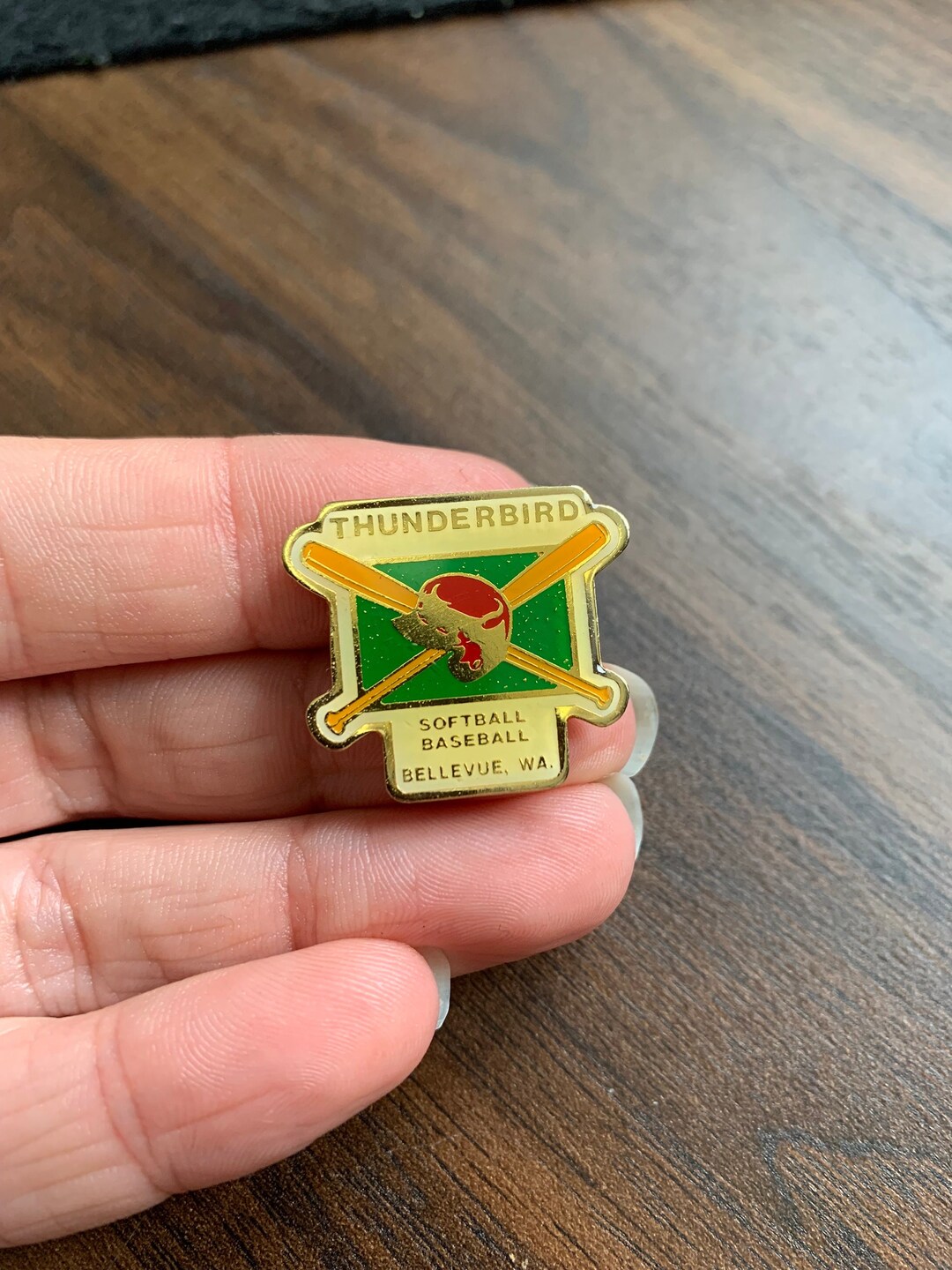 Vintage Thunderbird Softball Baseball Bellevue Enamel Lapel Pin Badge ...