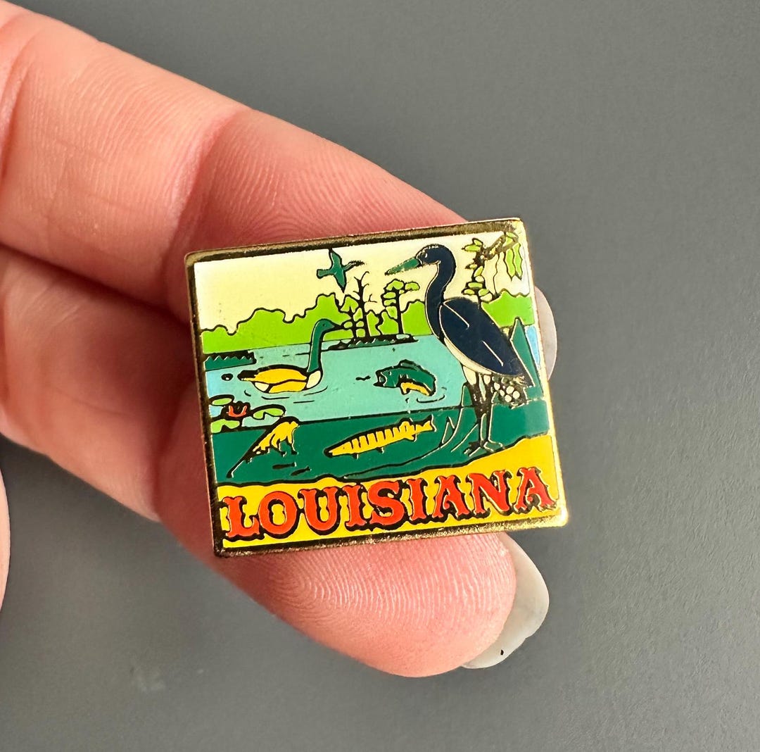 Vintage Louisiana State Magnolia & Eastern Brown Pelican USA Enamel ...