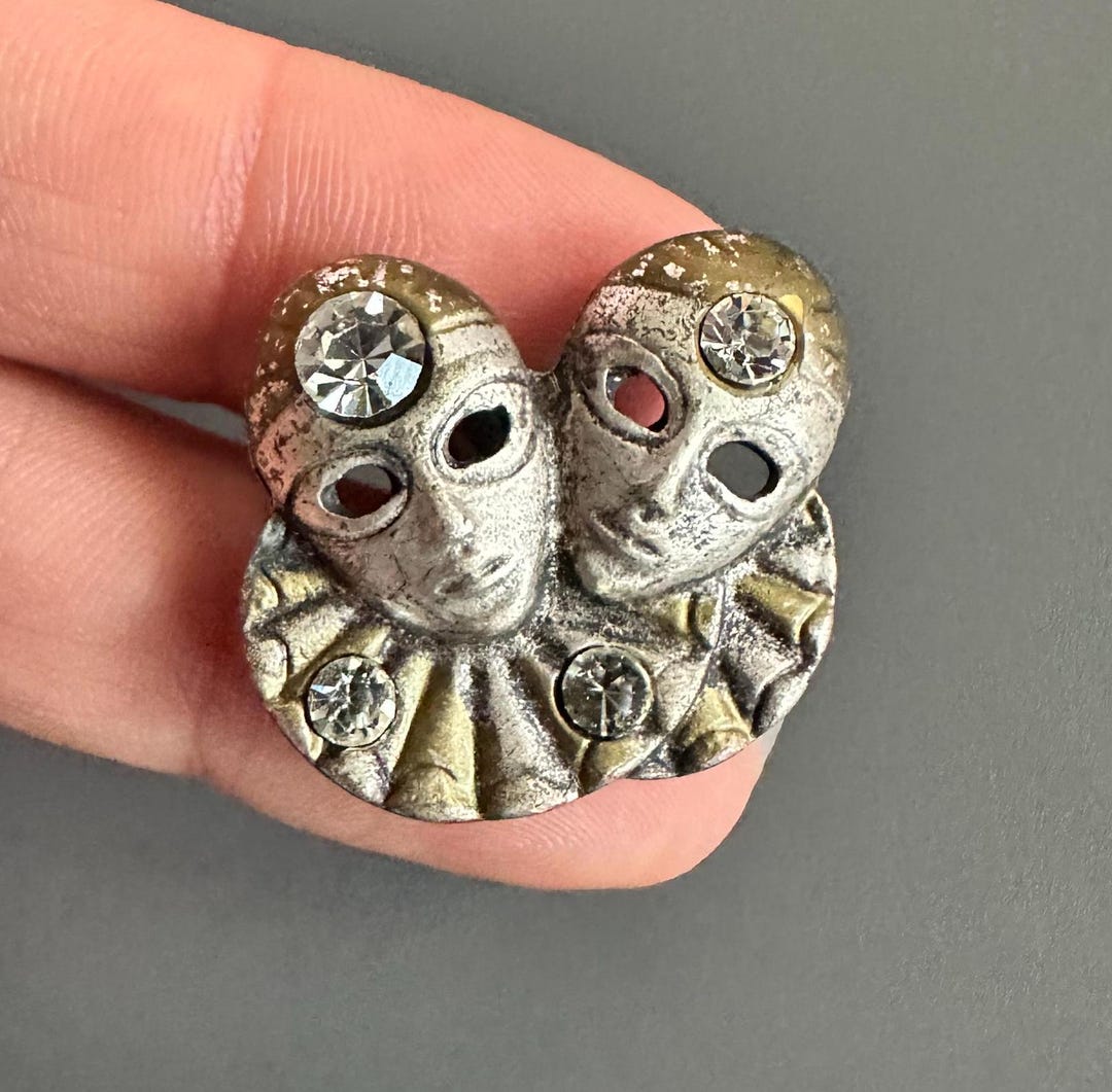 Vintage Pierrot Clown Due With Rhinestone Gone Silver Tone Lapel Pin ...
