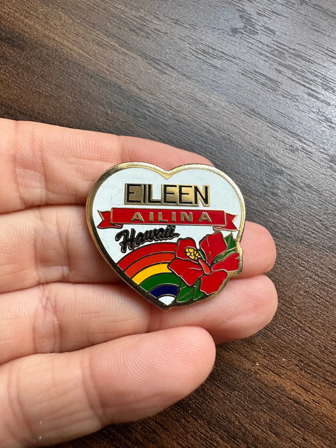 1982 Eileen Name Badge Ailina Hawaii Enamel Lapel Pin Badge Westermark ...
