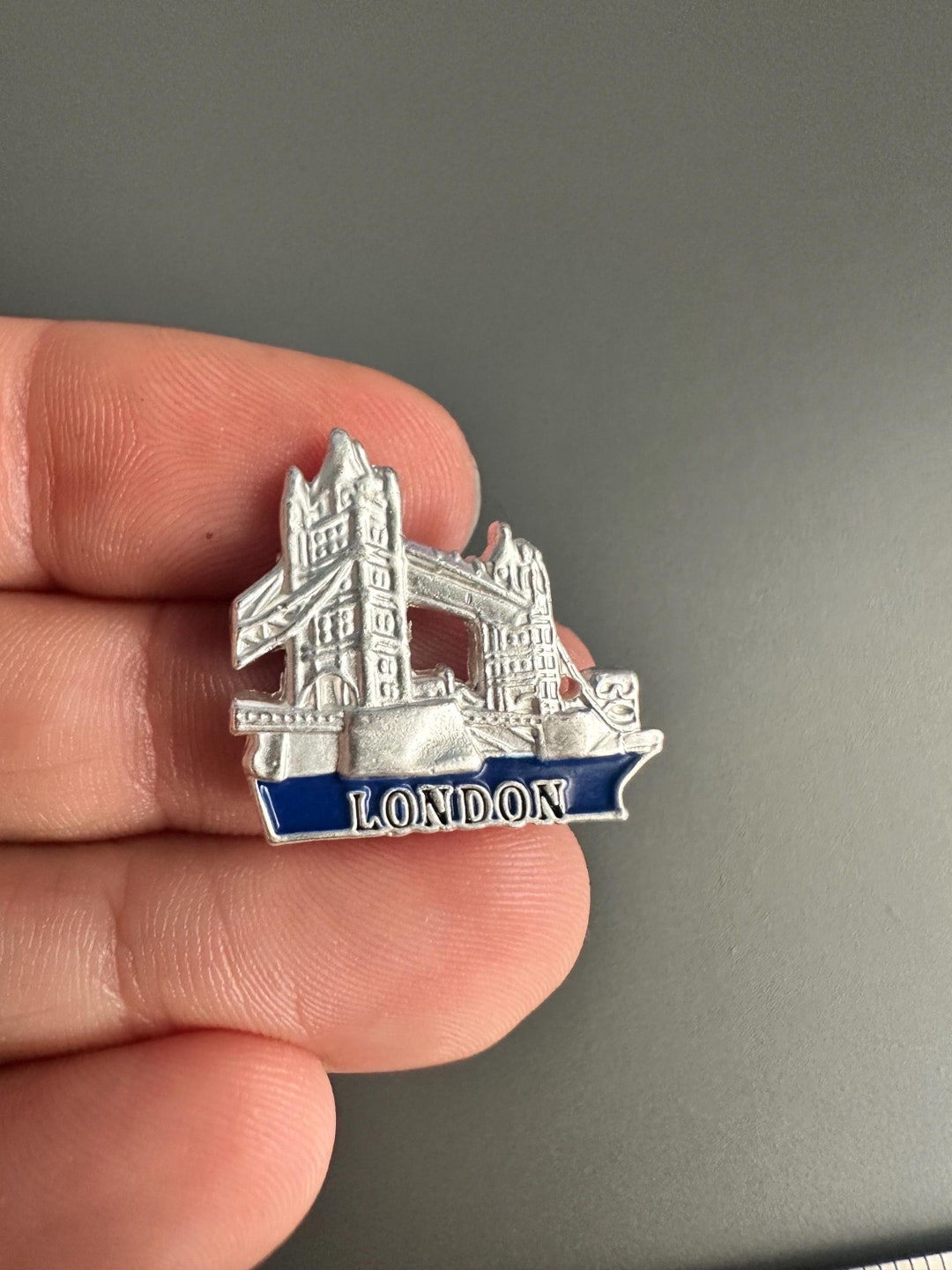 London Tower Bridge River Thames Tourism Silver Tone Enamel Lapel Pin ...