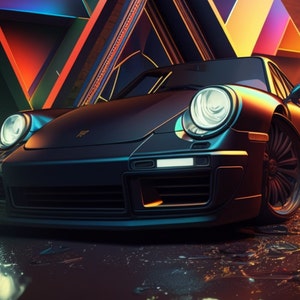 Abstract Neon Art, Porche, Digital Car Print, Ai Art, Hyper Realistic ...