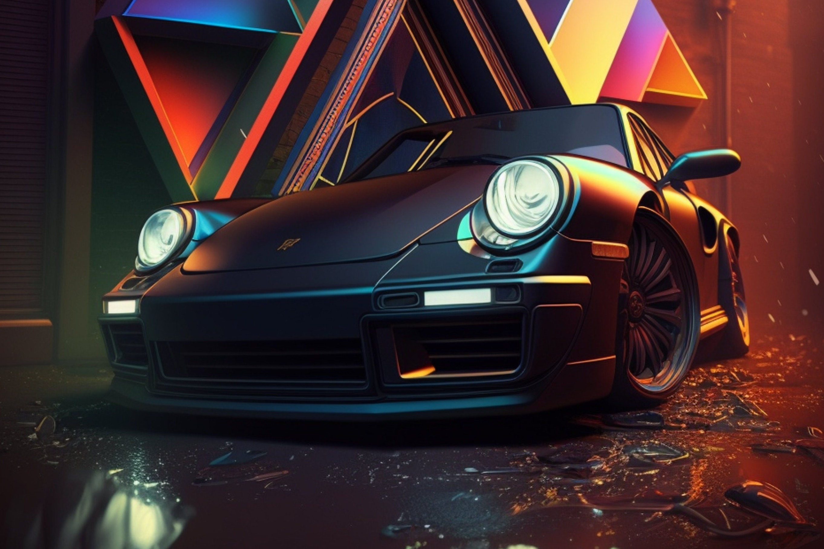Abstract Neon Art, Porche, Digital Car Print, Ai Art, Hyper Realistic ...