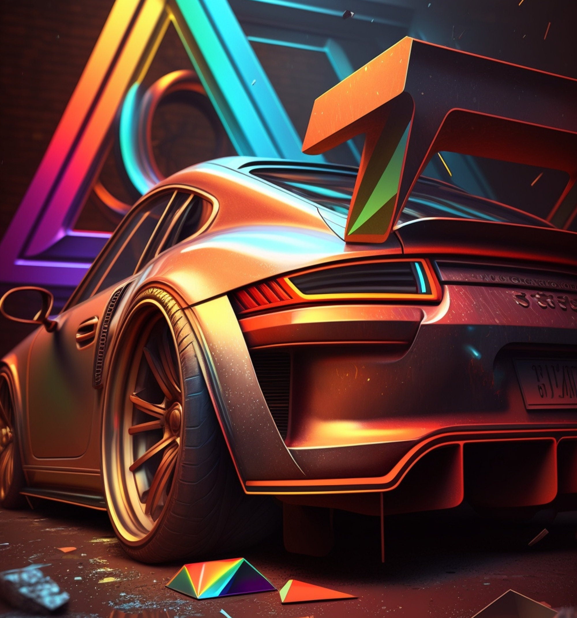 Abstract Neon Art, Porche, Digital Car Print, Ai Art, Hyper Realistic ...