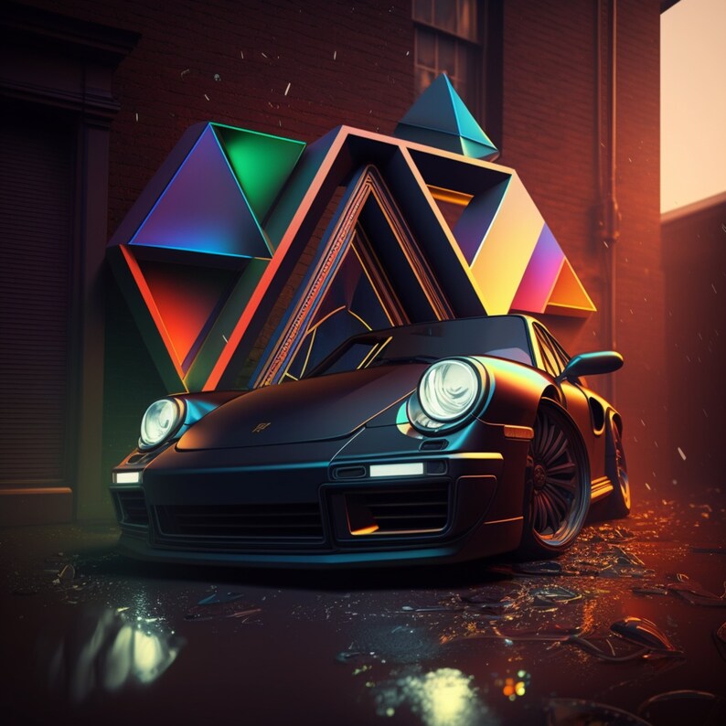 Abstract Neon Art, Porche, Digital Car Print, Ai Art, Hyper Realistic ...