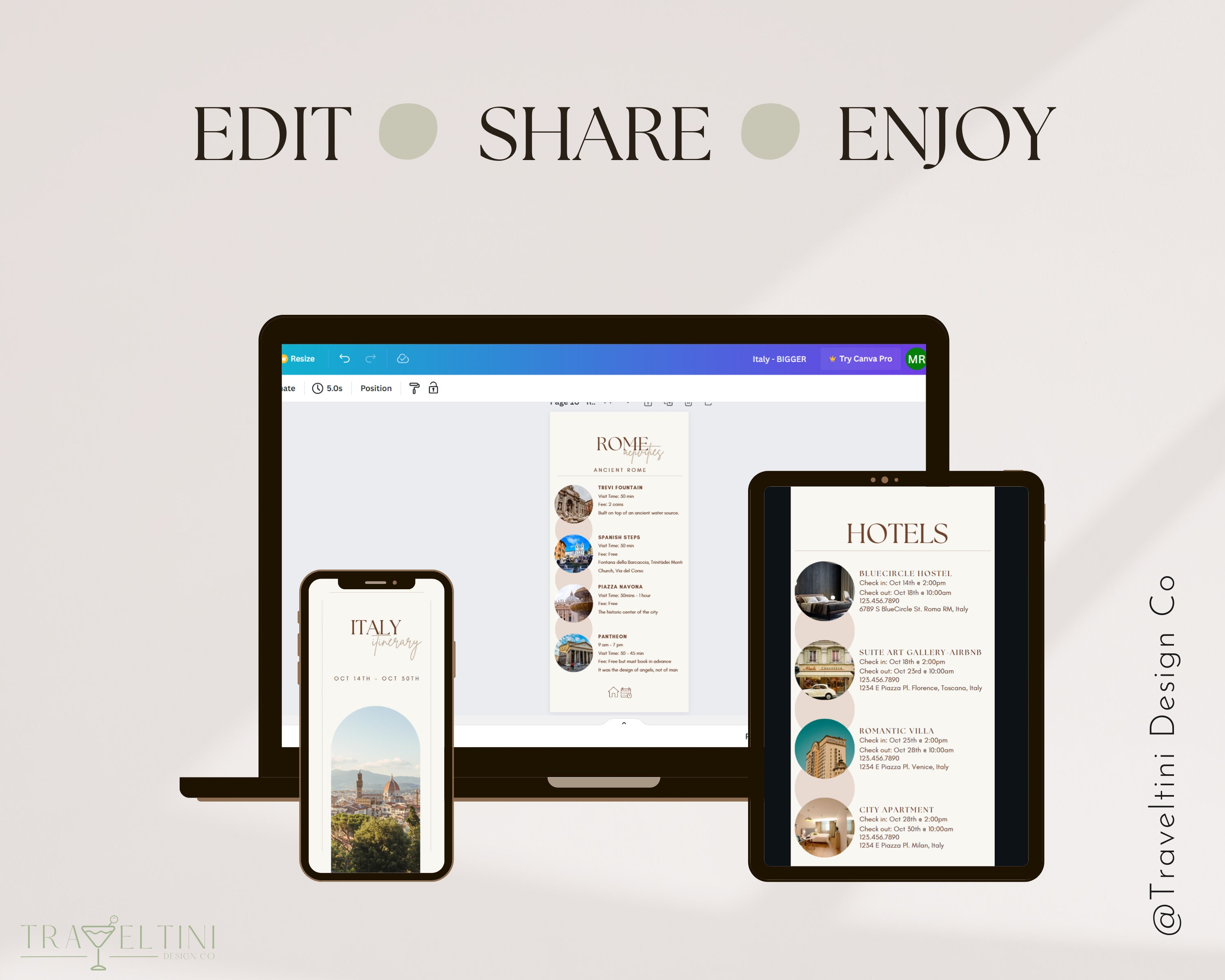 Digital Travel Itinerary Template - Vacation Planner Template ...