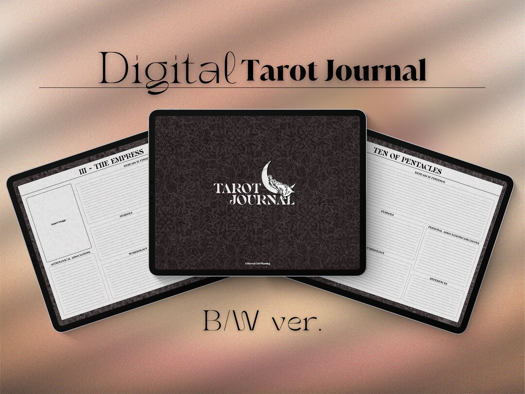 B/W Digital Tarot Journal, Tarot Study Journal, Learn Tarot PDF, Tarot ...