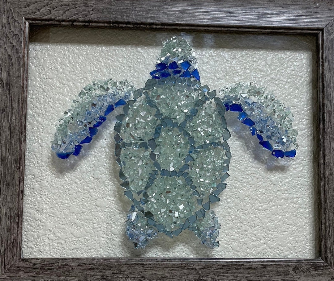 Sea Turtle Made From Crushed Glass, Ocean Wall Art, Bathroom Decor for ...