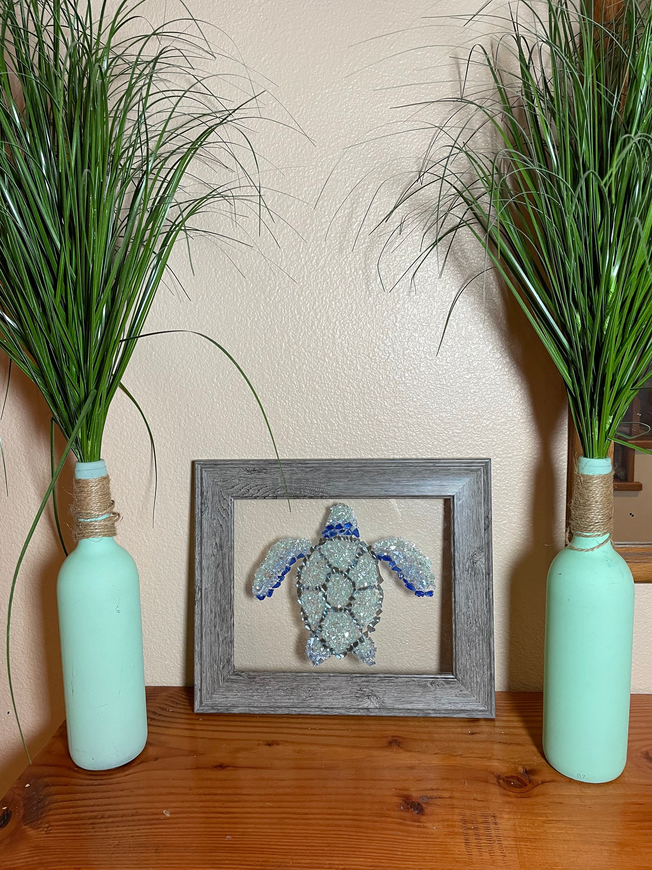 Sea Turtle Made From Crushed Glass Ocean Wall Art Bathroom Etsy
