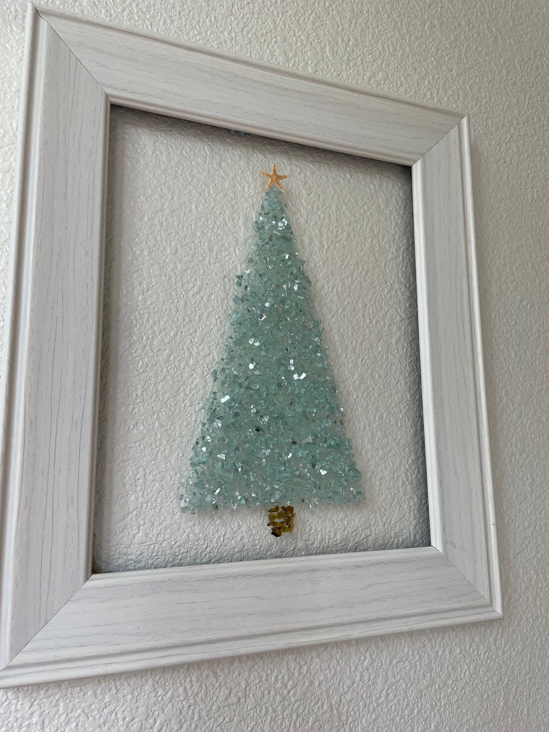 Sea Glass Christmas Tree, Framed Glass Christmas Tree Art, Coastal ...