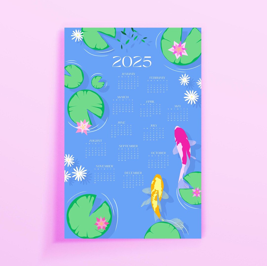2025 Koi Pond Wall Printable Calendar Lily Pad, Water Lily, Nature Art ...