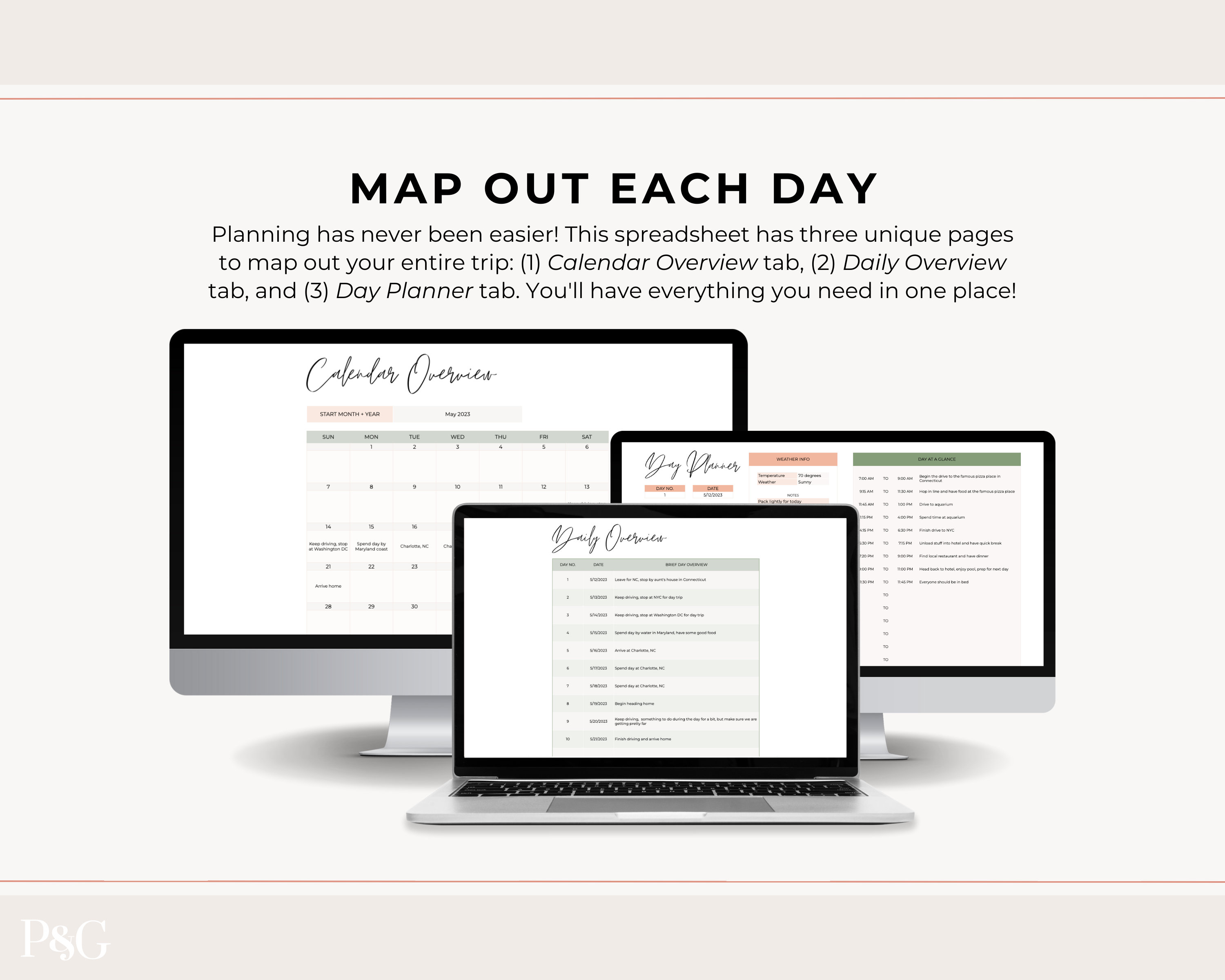Road Trip Planner Spreadsheet, Digital Family Vacation Travel Planner ...