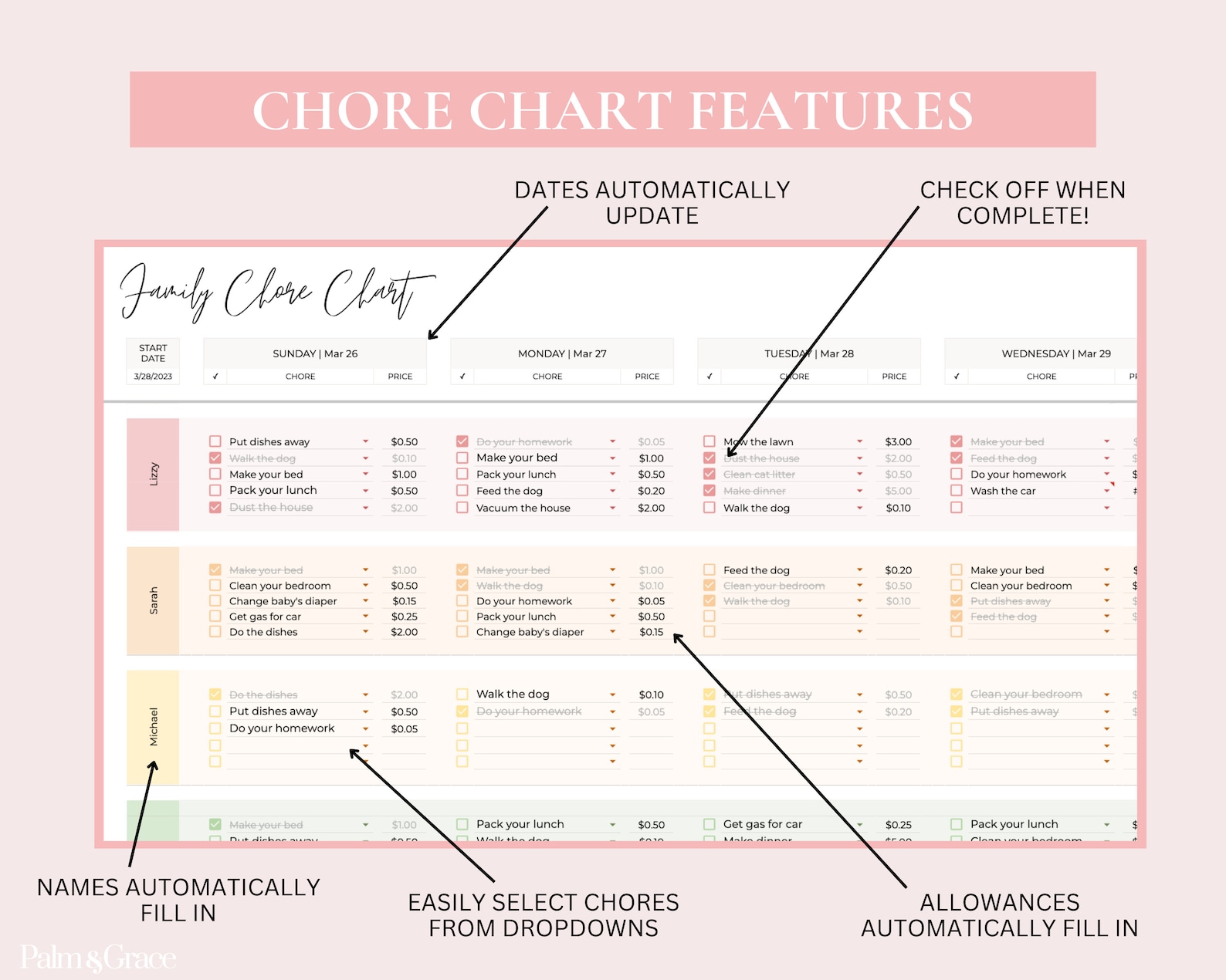 Google Sheets Family Chore Chart Template, Allowance Tracker, Digital ...
