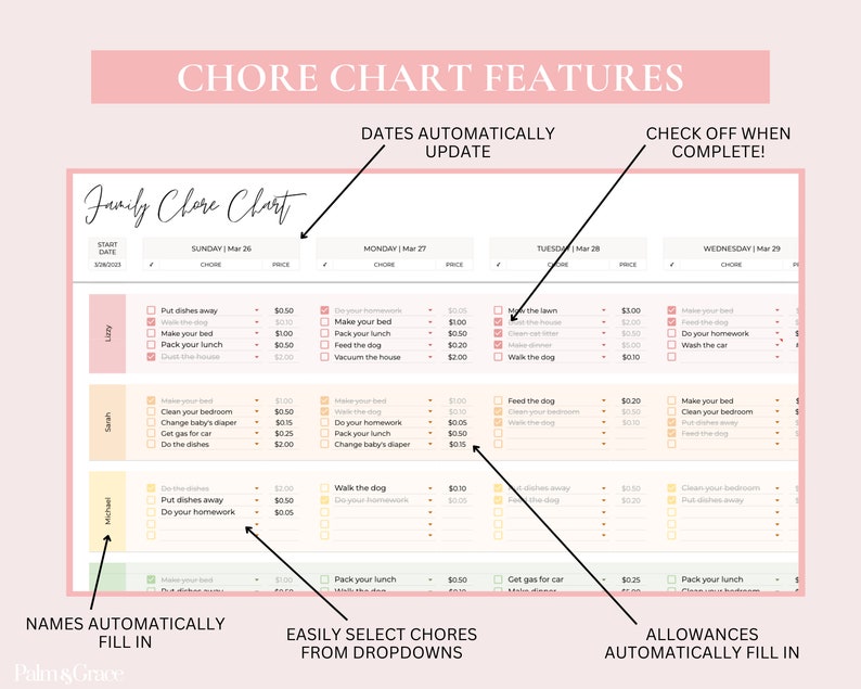 Google Sheets Family Chore Chart Template, Allowance Tracker, Digital ...