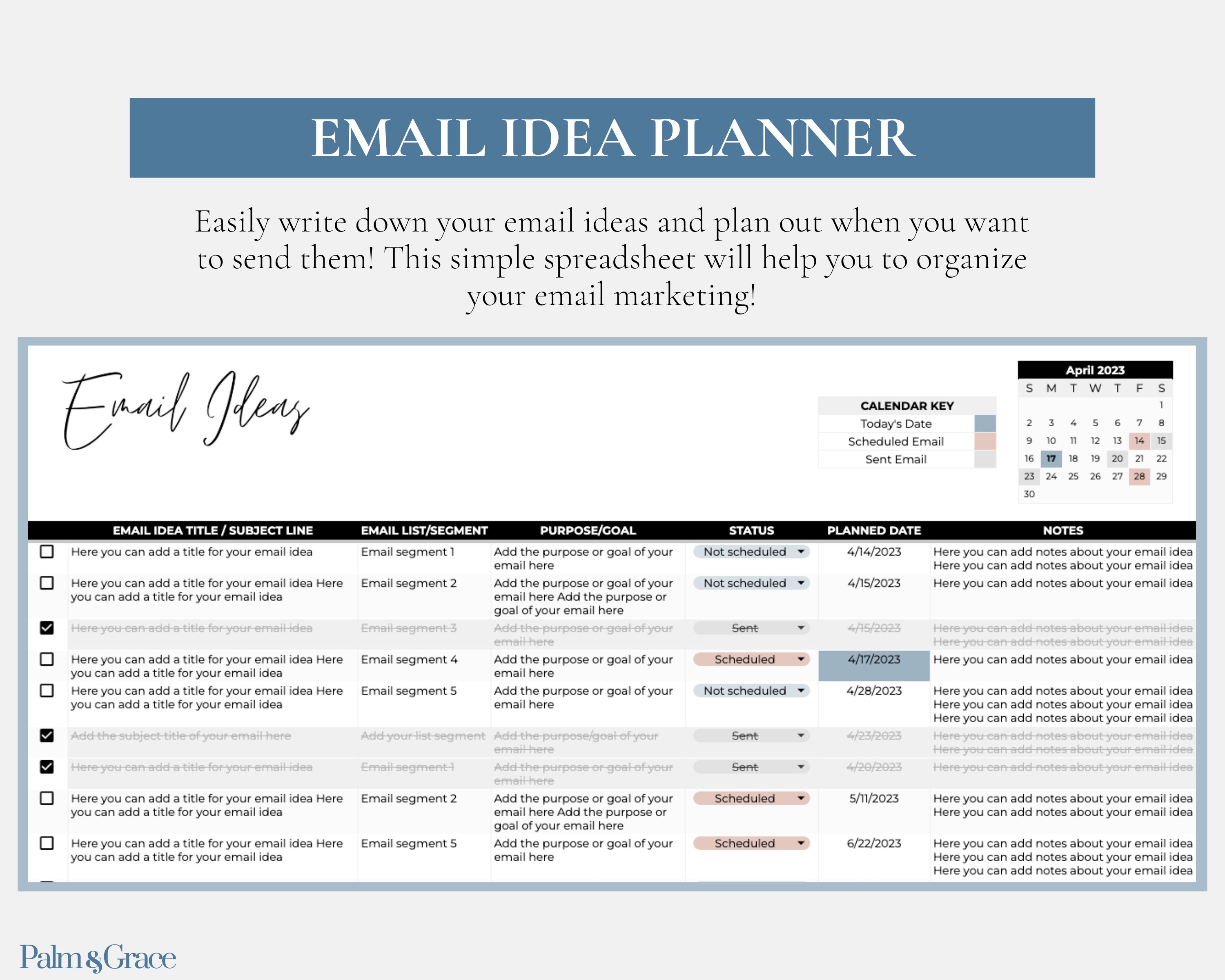 Email Marketing Planner Spreadsheet, Google Sheets Email Planner, Blog ...