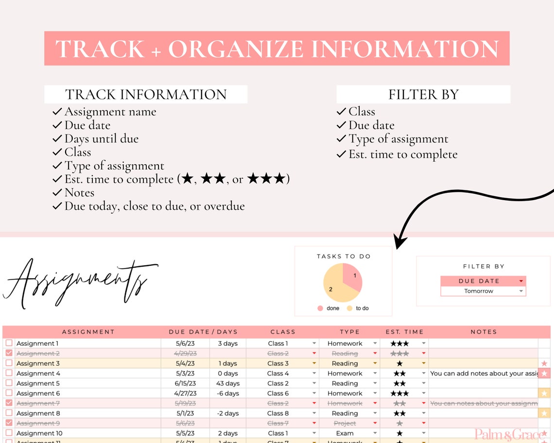 Google Sheets Assignment Tracker Spreadsheet, Digital Assignment ...