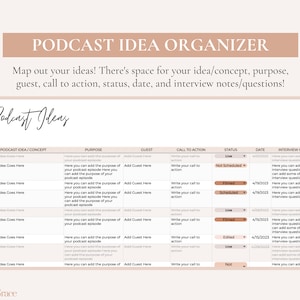 Podcast Planner Template Google Sheets, Digital Content Planner and ...