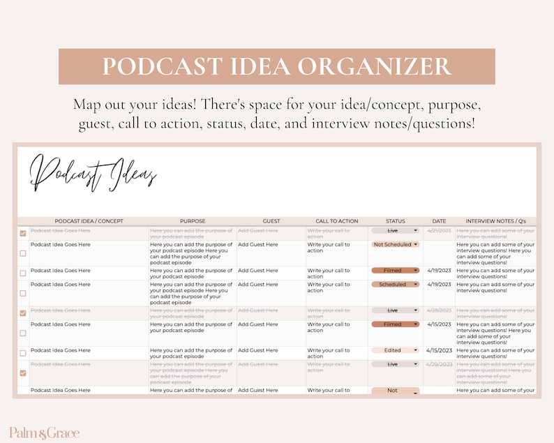 Podcast Planner Template Google Sheets Digital Content - Etsy