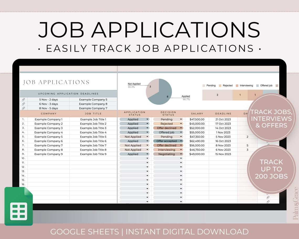 Job Application Tracker Spreadsheet, Google Sheets Job Tracker, Job ...