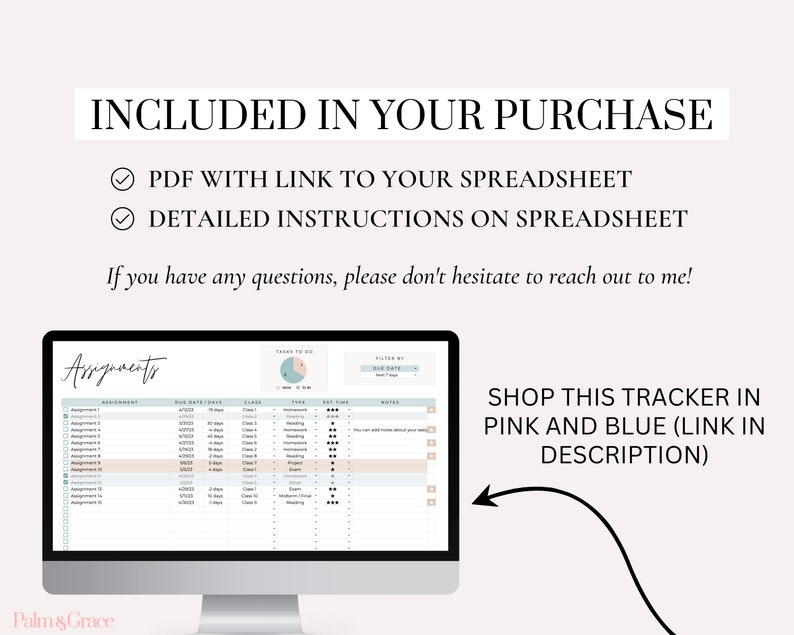 Google Sheets Assignment Tracker Spreadsheet, Digital Assignment ...